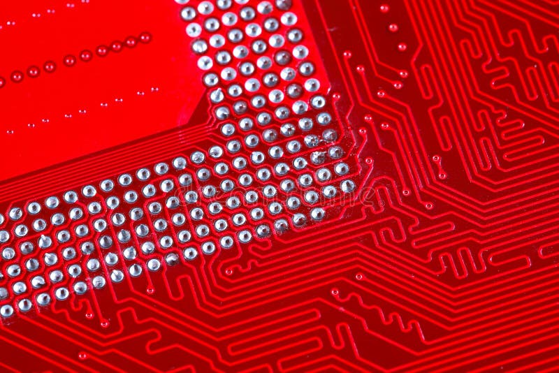 Closeup of Red Electronic Motherboard Circuit with Processor Stock ...