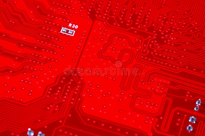 Closeup of Red Electronic Motherboard Circuit with Processor Stock ...