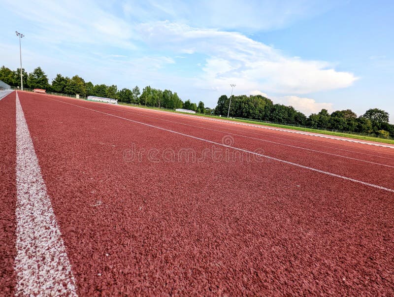 Closeup Red Empty Track Lane Around the Field Stock Image - Image of ...