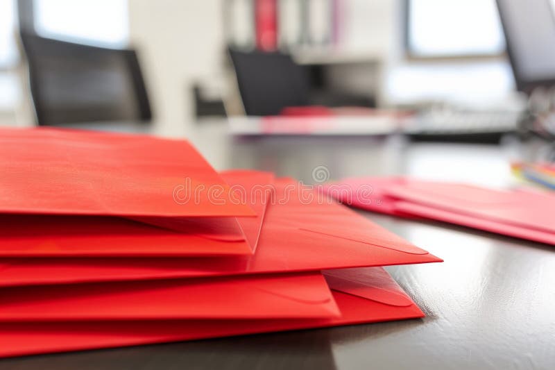 Closeup of Red Envelope Stack on Office Desk Stock Photo - Image of ...