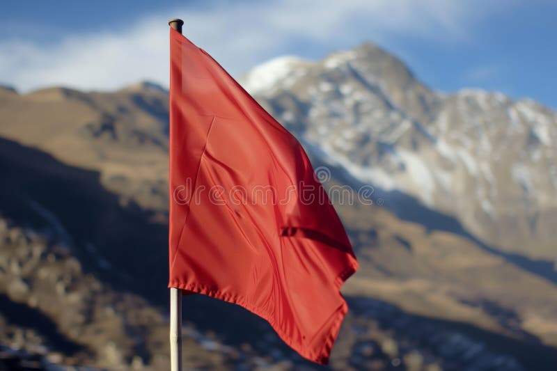 Closeup of Red Flag on Pole, Peak Backdrop Stock Image - Image of ...