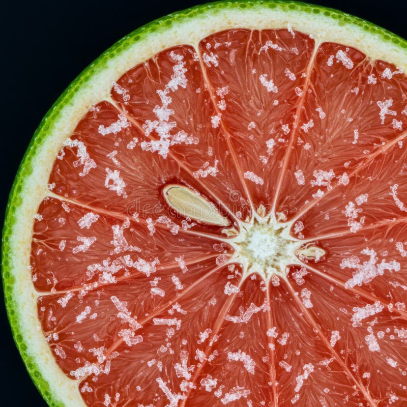 Closeup of Red Grapefruit Slice on Black Background Stock Illustration ...