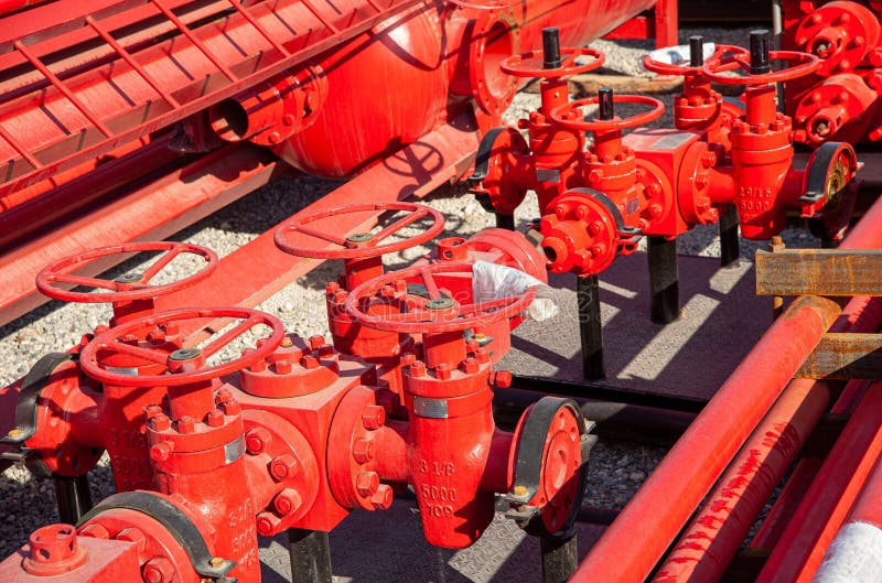 Closeup of a Red Industrial Oil Pipeline Valves Stock Photo - Image of ...