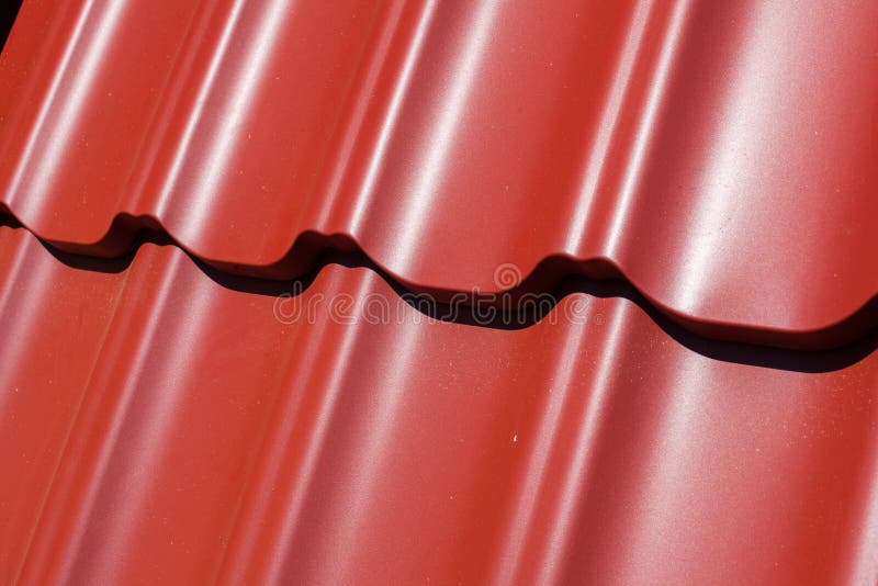 Closeup of red metal tile stock photo. Image of detail - 91008762