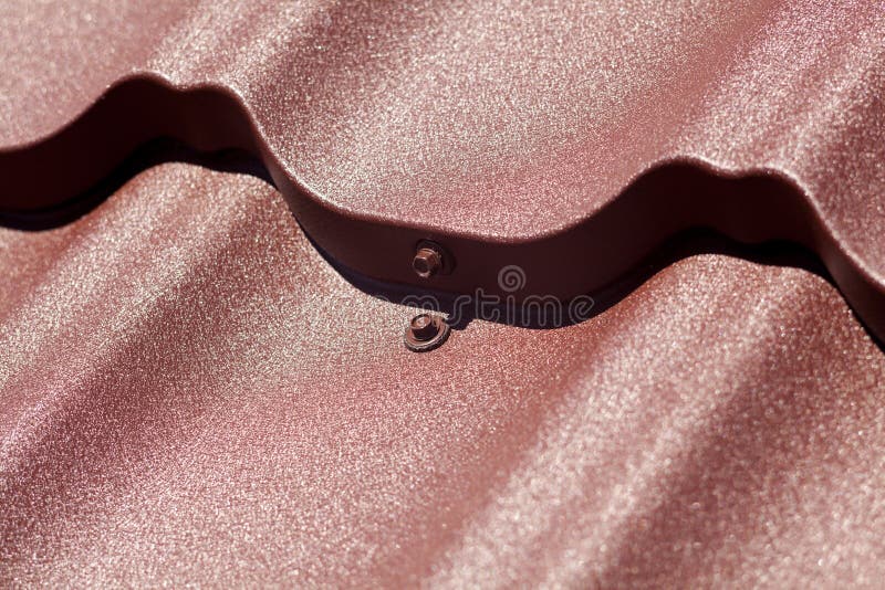 Closeup of Red Metal Tile with Screw. Stock Image - Image of detail ...