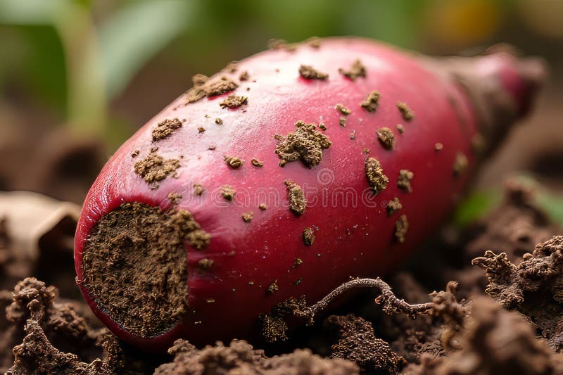 Closeup of a Red Root Vegetable with Spots Examining Growth and ...