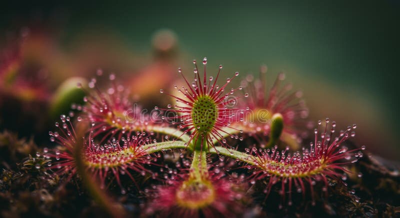 Closeup of Red Sundew Plant with Dew Drops Stock Illustration ...