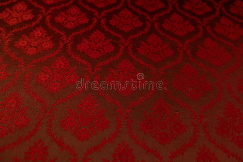 Closeup of Red Victorian Vintage Textured Textile Wall Stock ...