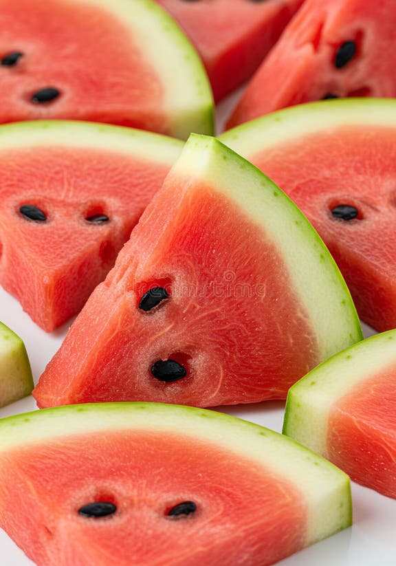 Closeup of Red Watermelon Slices on White Background Stock Illustration ...