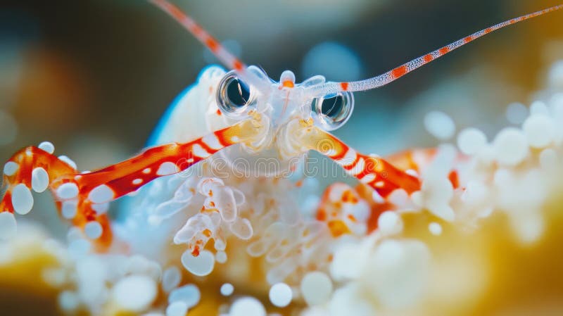 Closeup of a Red and White Spotted Shrimp on Coral Reef Stock ...