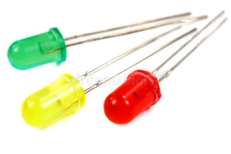 Closeup Red, Yellow and Green LED Diodes on a White Background Stock ...