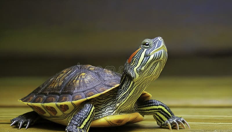 Closeup of a Redeared Slider Turtle with Intricate Shell Patterns Stock ...