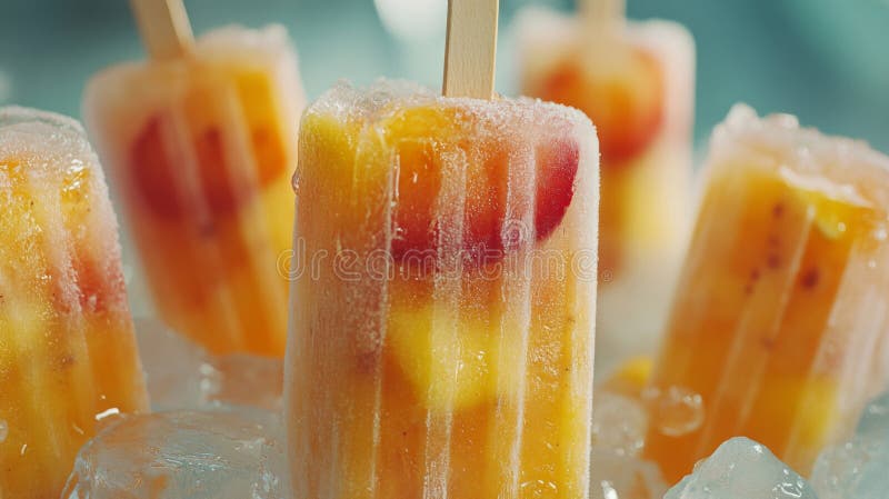 Closeup of Refreshing Fruit Popsicles in Ice Stock Illustration ...