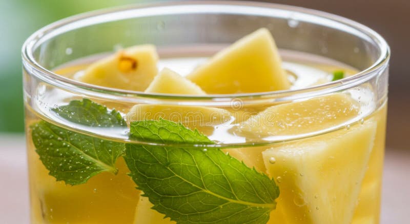 Closeup of Refreshing Pineapple Mint Drink in Glass Stock Illustration - Illustration of citrus ...
