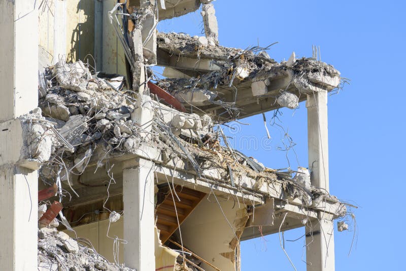 Closeup Reinforced Concrete Building Structure Partially Demolished ...