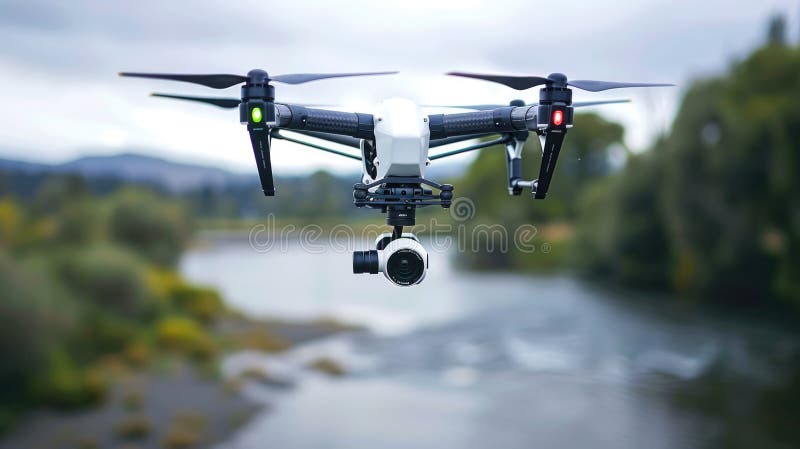 Closeup of a Remotely Controlled Drone with Camera Flying Over the ...