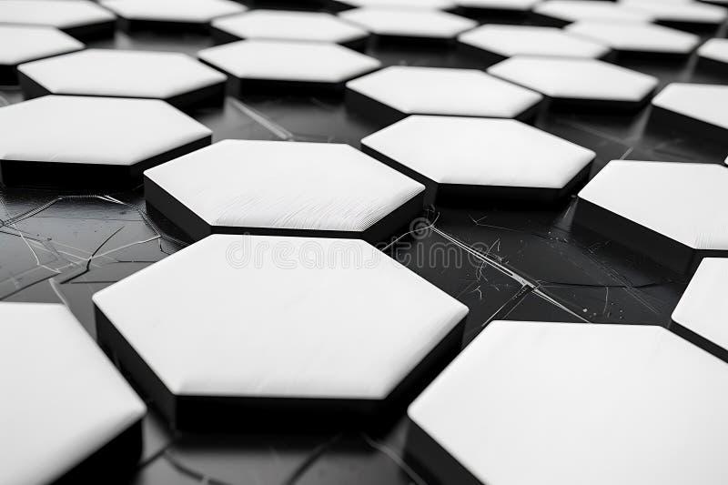 Abstract Hexagonal Pattern White Tiles on Black Surface Stock ...