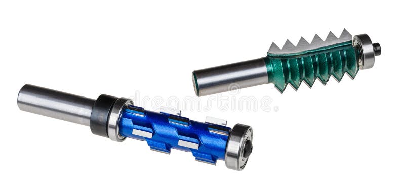 Closeup of Replaceable Shank Router Bits Isolated on a White Background ...
