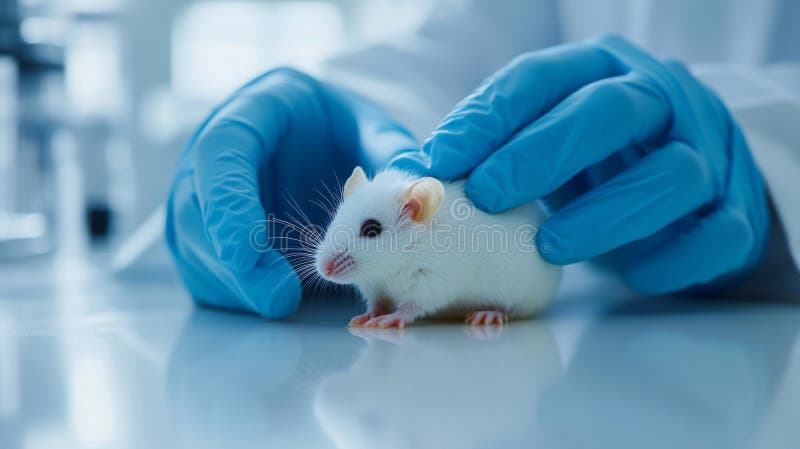 Closeup of Researcher S Hands in Blue Gloves Gently Handling a White ...