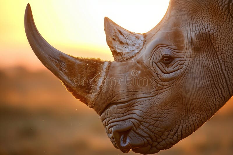 Closeup of Rhino Face in Warm Sunset Light Stock Photo - Image of ...