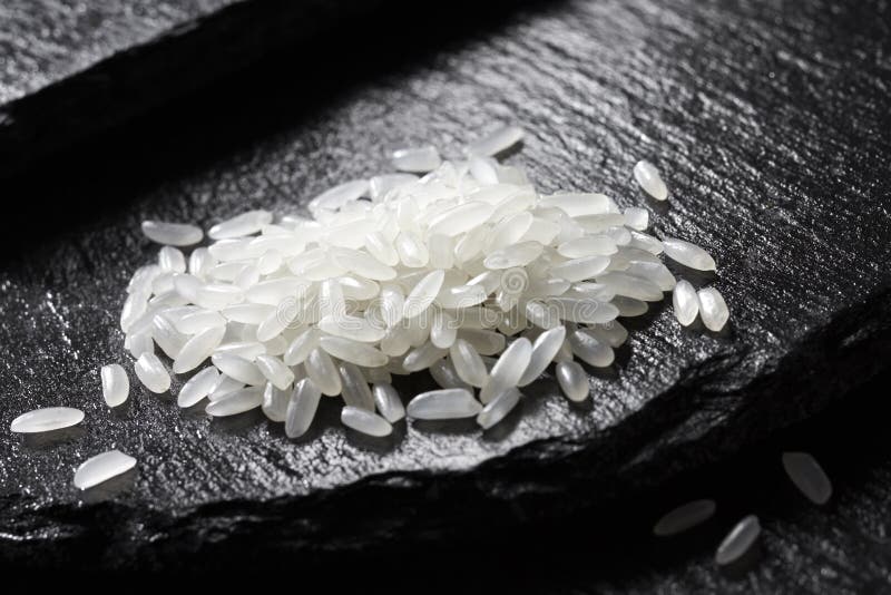 Closeup Rice on Black Stone Background Stock Image - Image of indoor ...