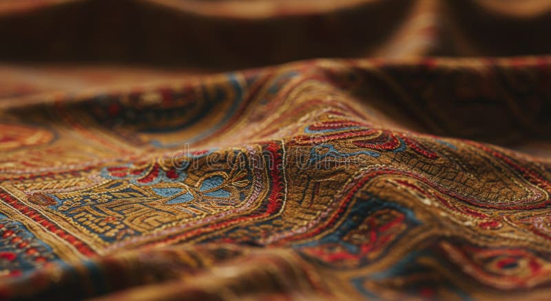 Closeup of Rich Brown Gold Paisley Fabric Texture Stock Illustration ...