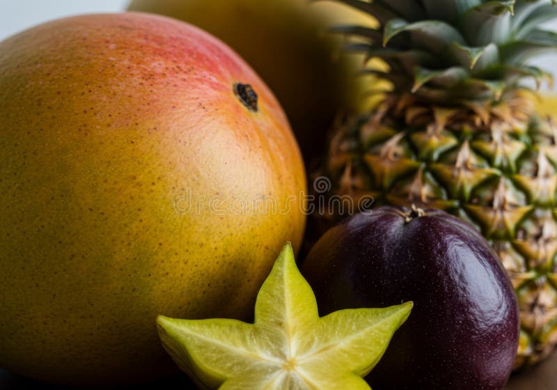 Closeup of Ripe Mango, Pineapple, Passion Fruit and Star Fruit Stock ...