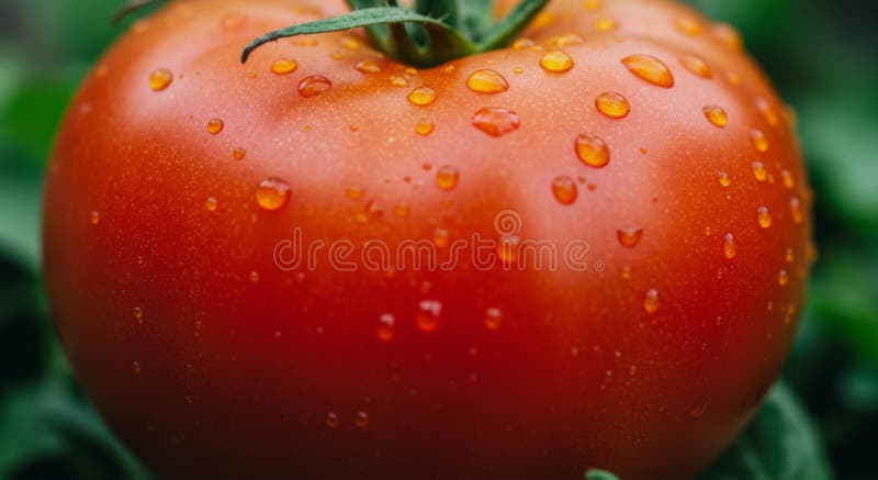 Closeup of a Ripe Red Tomato with Water Drops Stock Illustration ...
