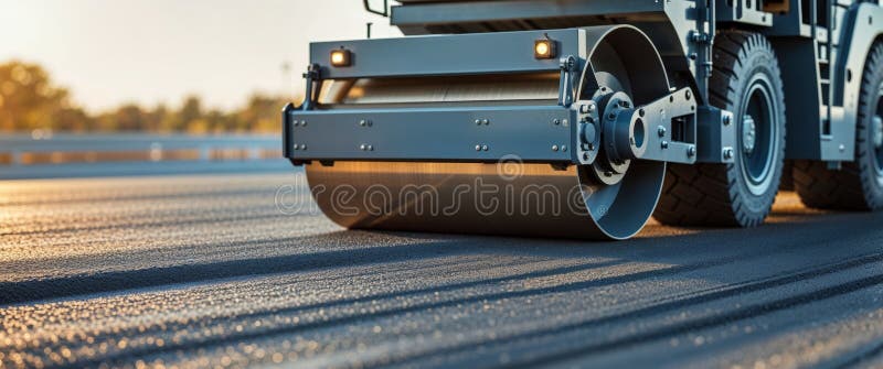 Closeup of a Road Roller Machine Laying Fresh Asphalt Stock Photo ...