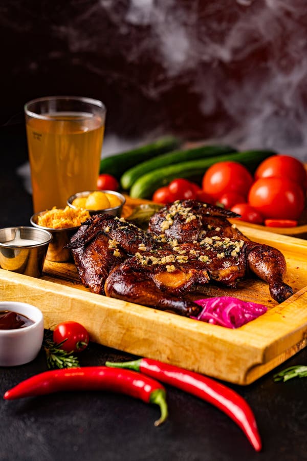 Closeup of Roasted Grilled Whole Chicken Served at Restaurant Stock ...