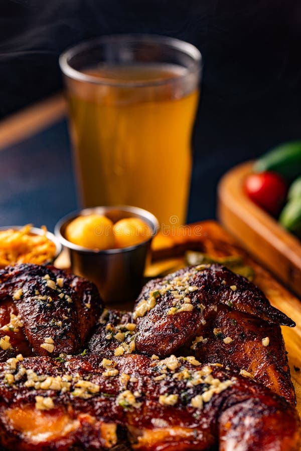 Closeup of Roasted Grilled Whole Chicken Served at Restaurant Stock ...