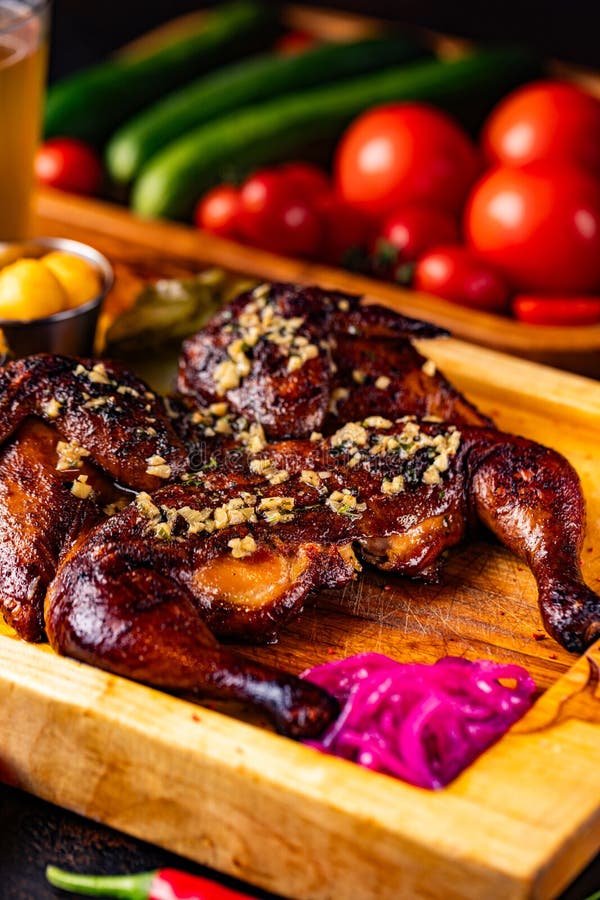Closeup of Roasted Grilled Whole Chicken Served at Restaurant Stock ...