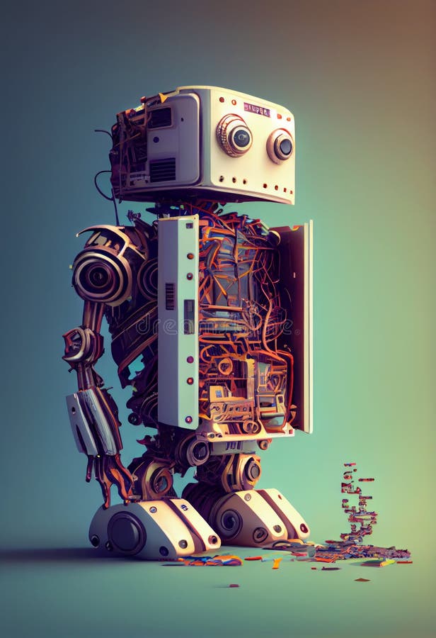 Closeup Robot with Blue Background and High Retro Graphics Stock ...