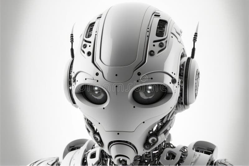 Closeup Robotic Head Part Creativity Isolated on White Background ...