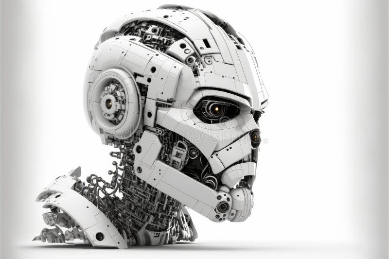 Closeup Robotic Head Part Creativity Isolated on White Background ...