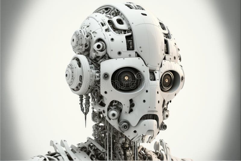 Closeup Robotic Head Part Creativity Isolated on White Background ...