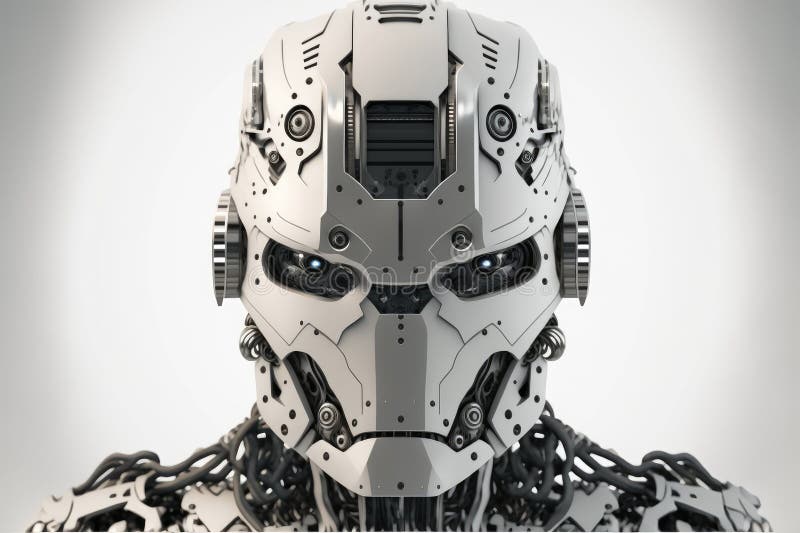 Closeup Robotic Head Part Creativity Isolated on White Background ...