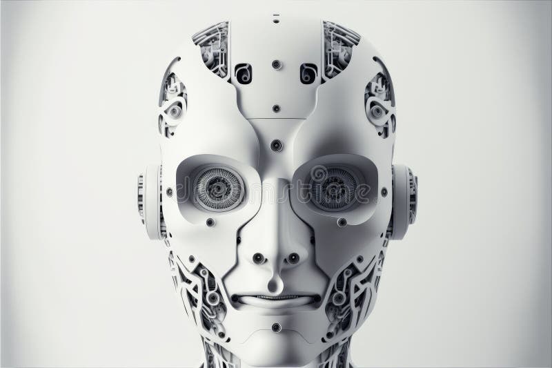 Closeup Robotic Head Part Creativity Isolated on White Background ...