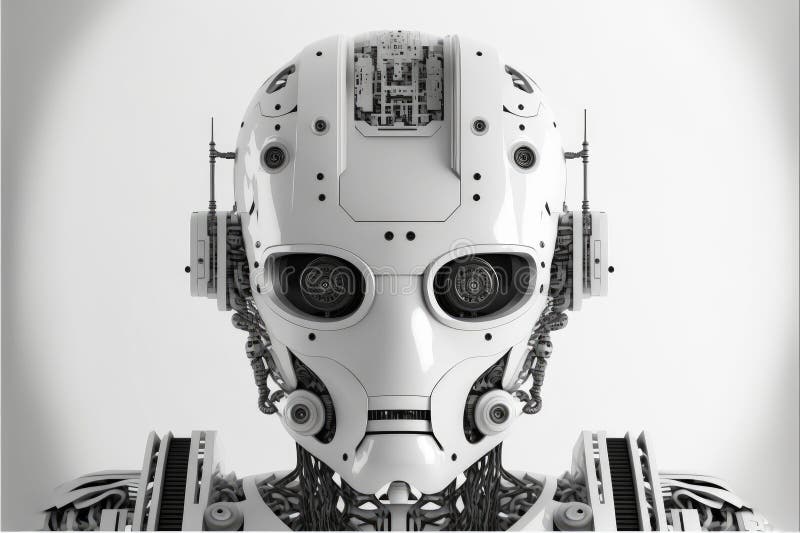 Closeup Robotic Head Part Creativity Isolated on White Background ...