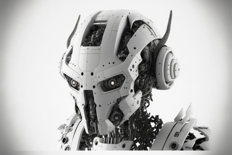 Closeup Robotic Head Part Creativity Isolated on White Background ...