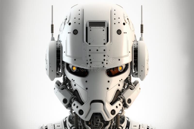 Closeup Robotic Head Part Creativity Isolated on White Background ...