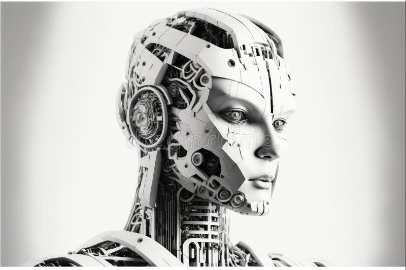 Closeup Robotic Head Part Creativity Isolated on White Background ...