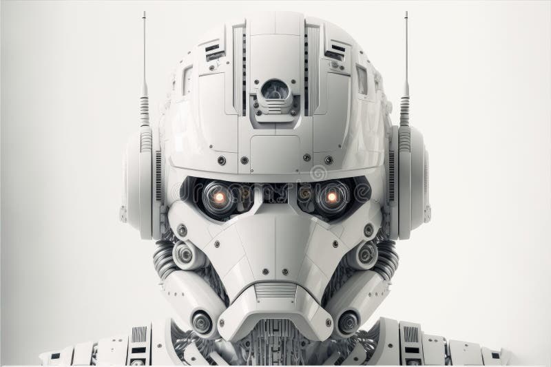 Closeup Robotic Head Part Creativity Isolated on White Background ...