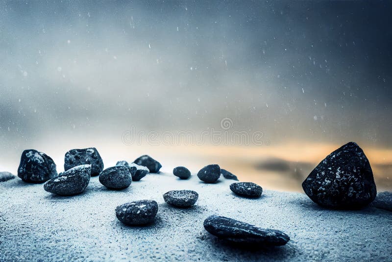 Closeup of Rocks on Snow Covered Ground Stock Photo - Image of pine ...