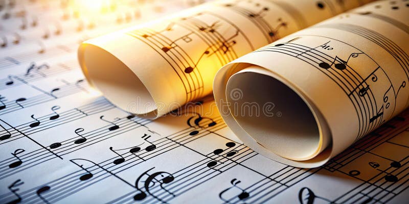 Closeup of Rolled Musical Notes on White Paper Inspiring Visual Concept ...