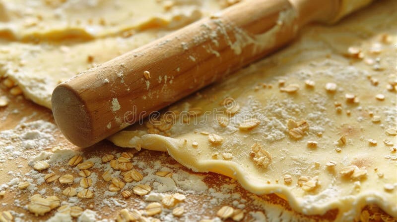 A Closeup of a Rolling Pin Flattening the Buckwheat Dough into Thin ...