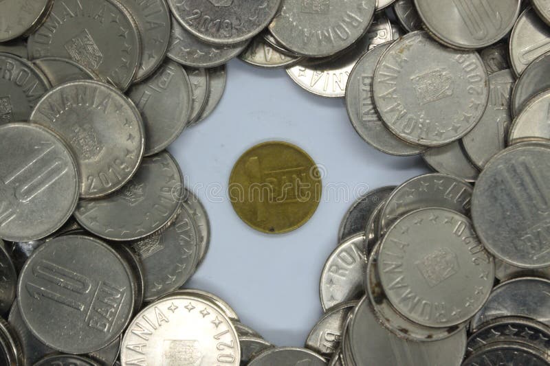 Closeup of Romanian Currency Coins Stack. Bani, Leu, RON Stock Image ...