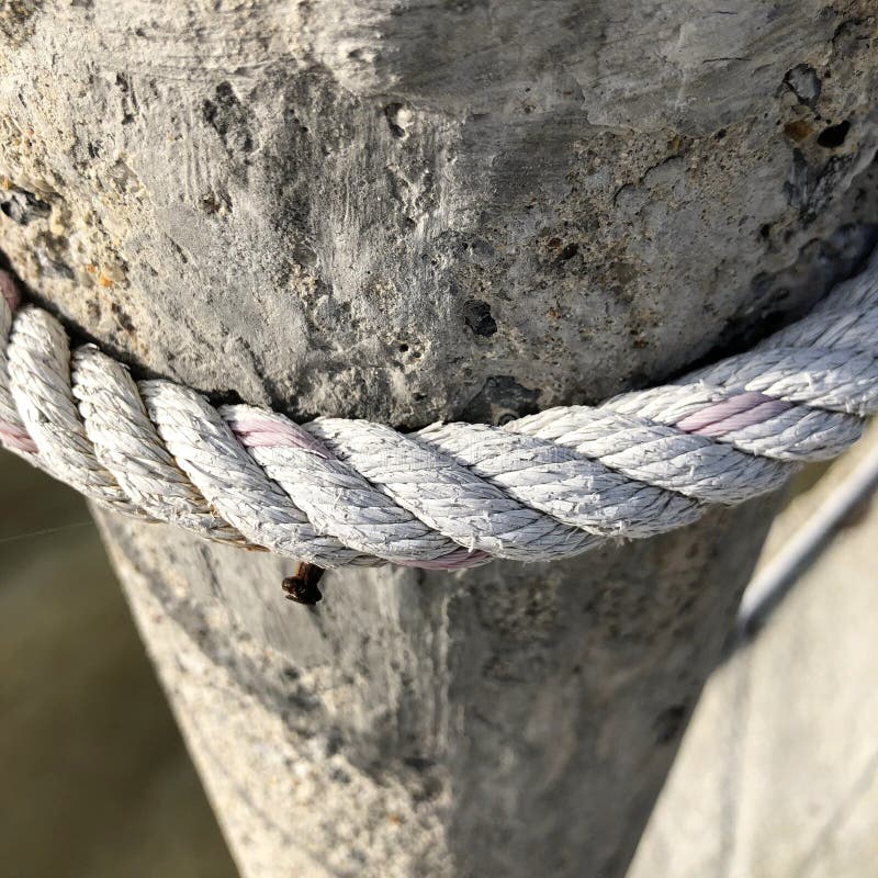 Closeup Rope Tied on the White Iron Pole. Stock Image - Image of main ...
