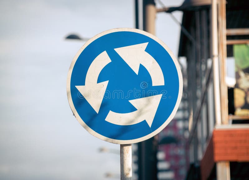 Closeup of the Roundabout Sign Stock Photo - Image of danger, right ...