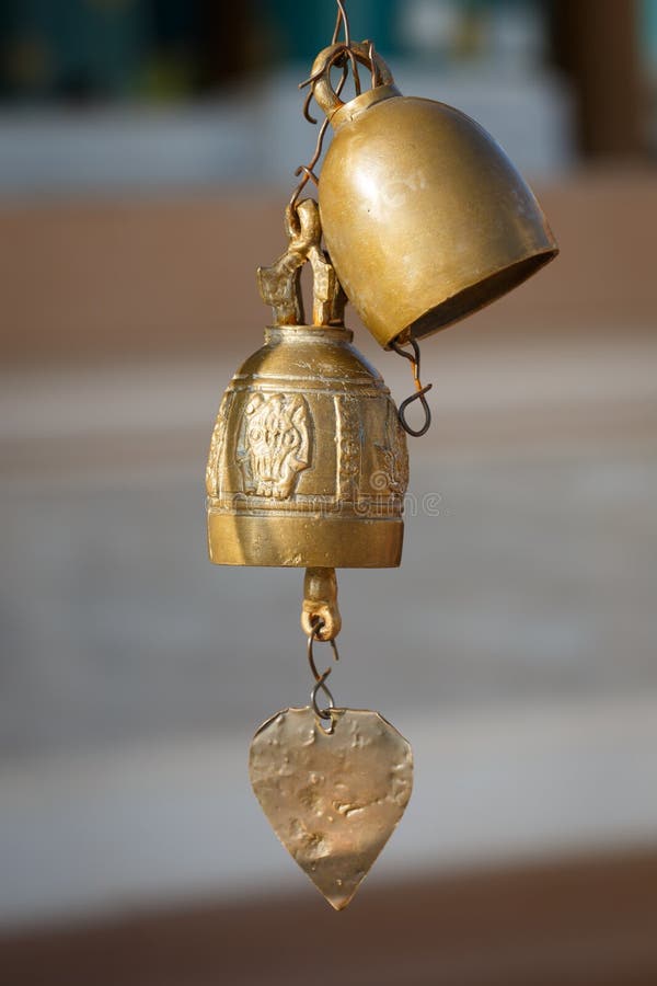 Closeup Row of Golden Bells in Buddhist Temple in Thailand. Budd Stock ...